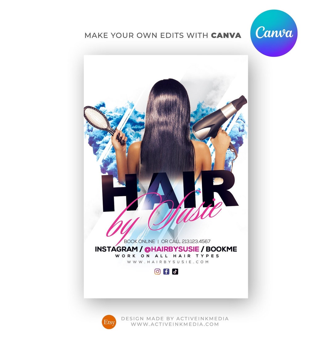 Hair Extensions Flyer Design - Hair Stylist - DIY Hair Postcard ...