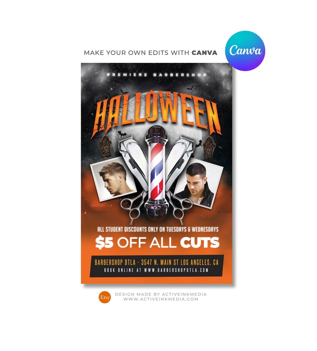 Barber Halloween Flyer Design - DIY Hair Postcard Template - Beauty ...