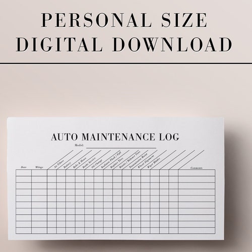 Car Maintenance Personal Size Printable Planner Inserts - Etsy