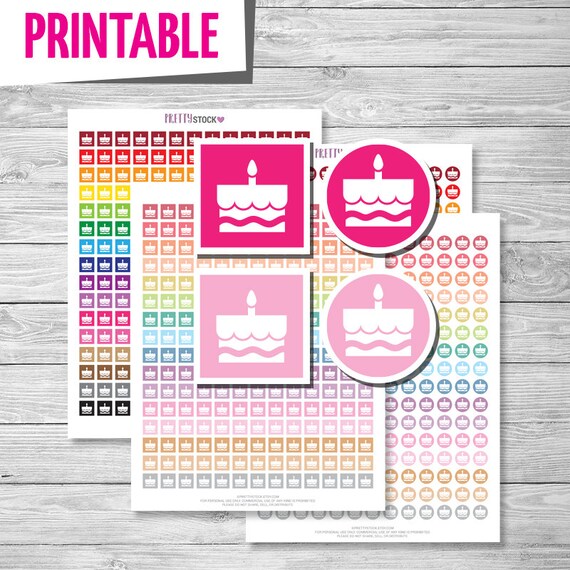 Birthday Cake Stickers Printable Birthday Stickers Birthday | Etsy