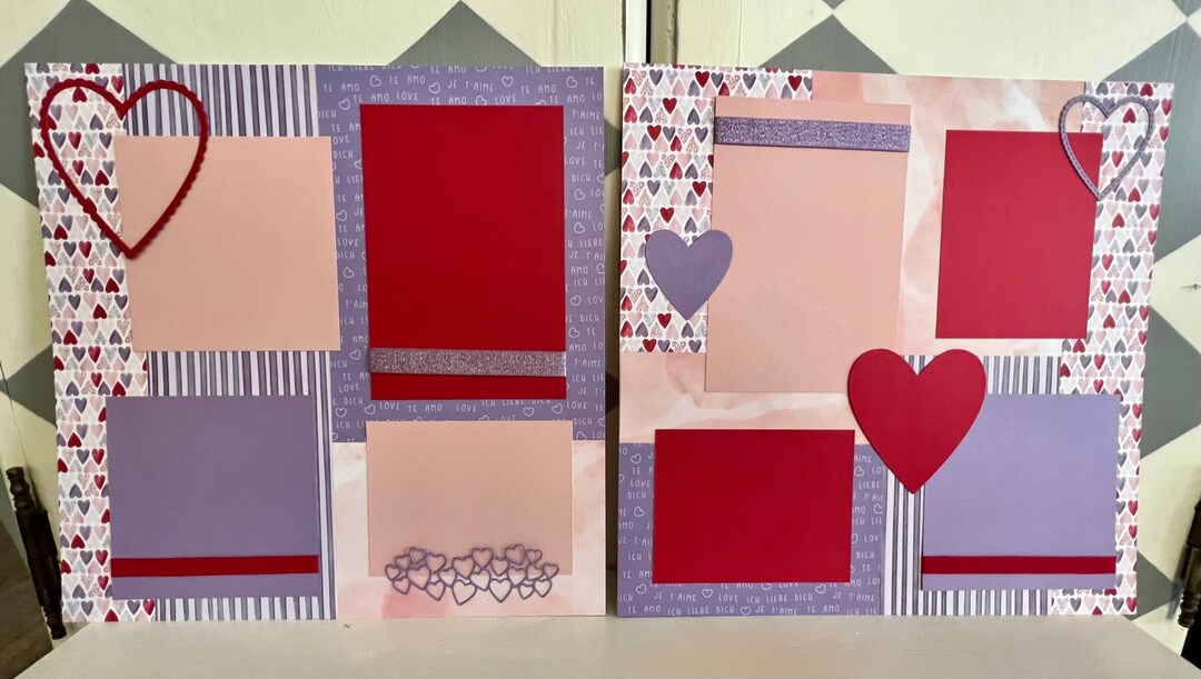 HEARTS 12x12 Two Page Scrapbook Layout Kit or Pre-made Love Valentine ...