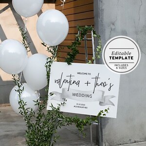 White Ribbon Wedding Welcome Sign Printable Template - Etsy
