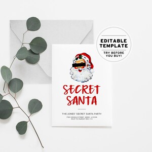 Christmas Secret Santa Party Invitation, Printable, Editable Template ...