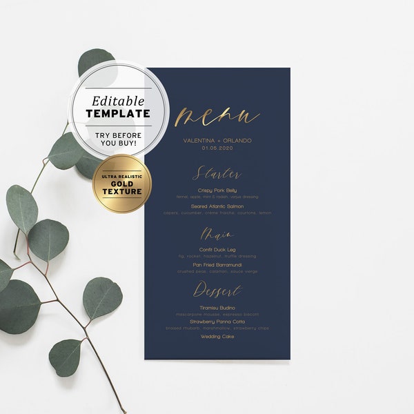Navy and Gold Menu - Etsy