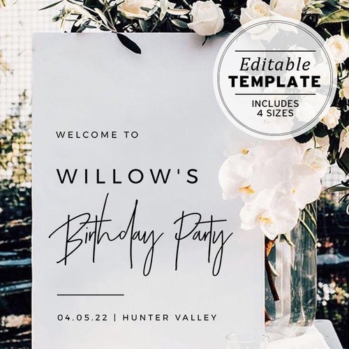 Modern Calligraphy Birthday Welcome Sign Template Printable - Etsy