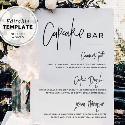 Cupcake Menu Sign Printable Minimalist Wedding Cupcake Bar | Etsy