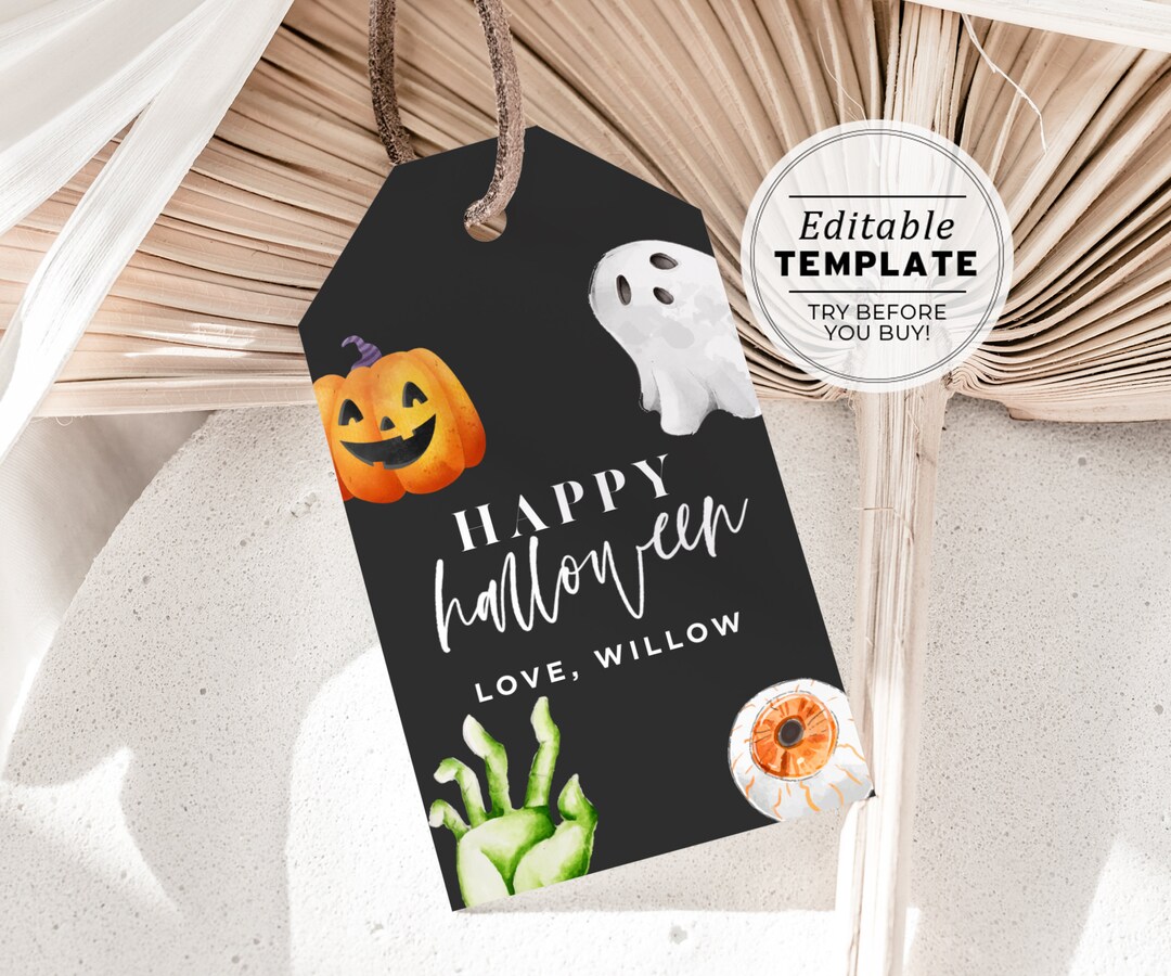 Watercolor Halloween Favor Tag, Custom Treat Gift Tag, Trick or Treat ...