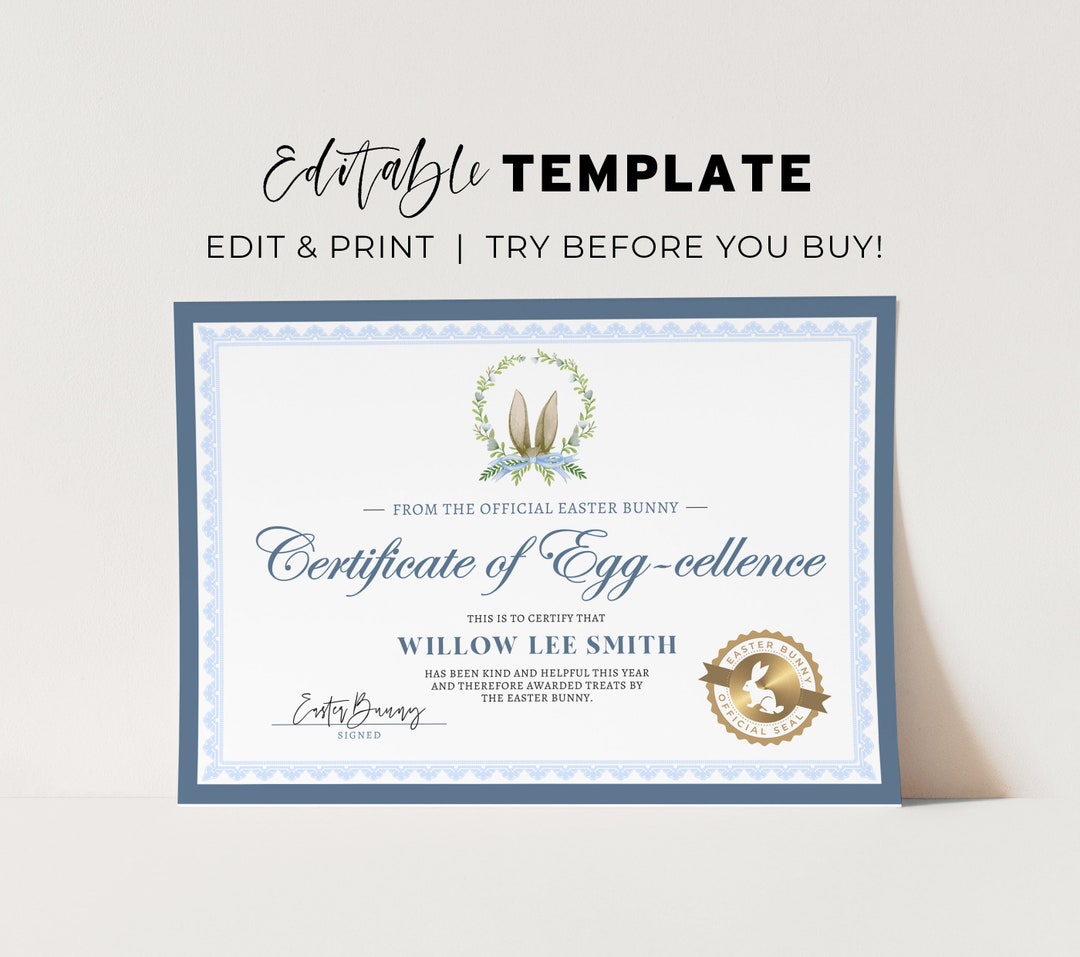 Printable Easter Bunny Certificate, Easter Bunny Certificate of Egg ...