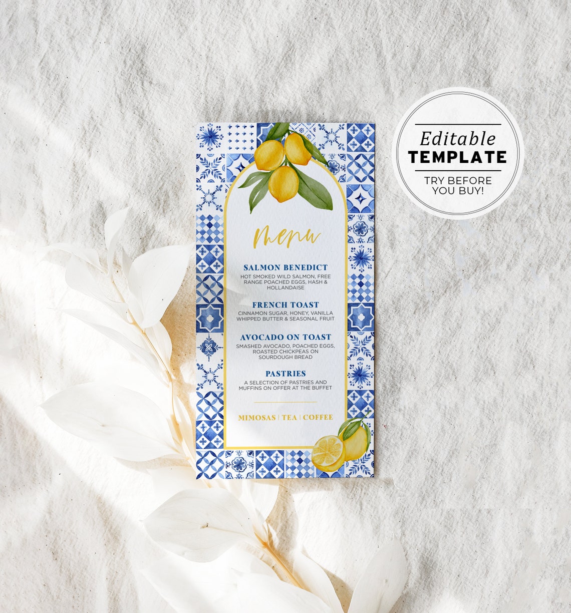 Amalfi Mediterranean Style Bridal Shower Party Menu, Hens Brunch Menu ...