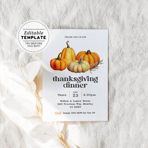 Editable Thanksgiving Dinner Party Invitation, Give Thanks Eat Pie ...