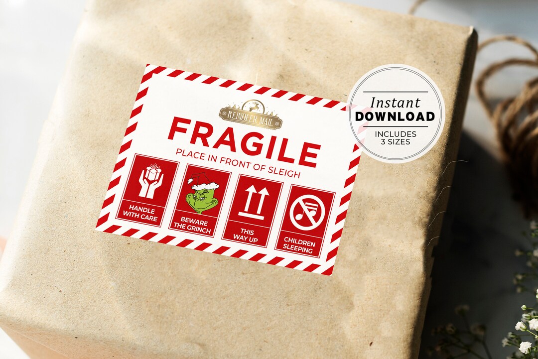Fragile Christmas Gift Labels 3 Sizes, Printable Christmas Gift Labels ...