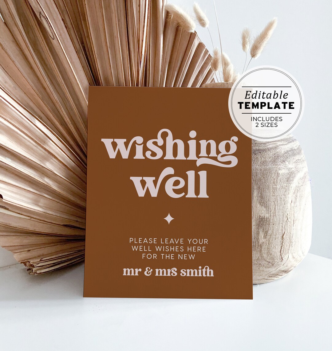 Mae Retro Wedding Wishing Well Sign | PRINTABLE EDITABLE TEMPLATE #096 ...
