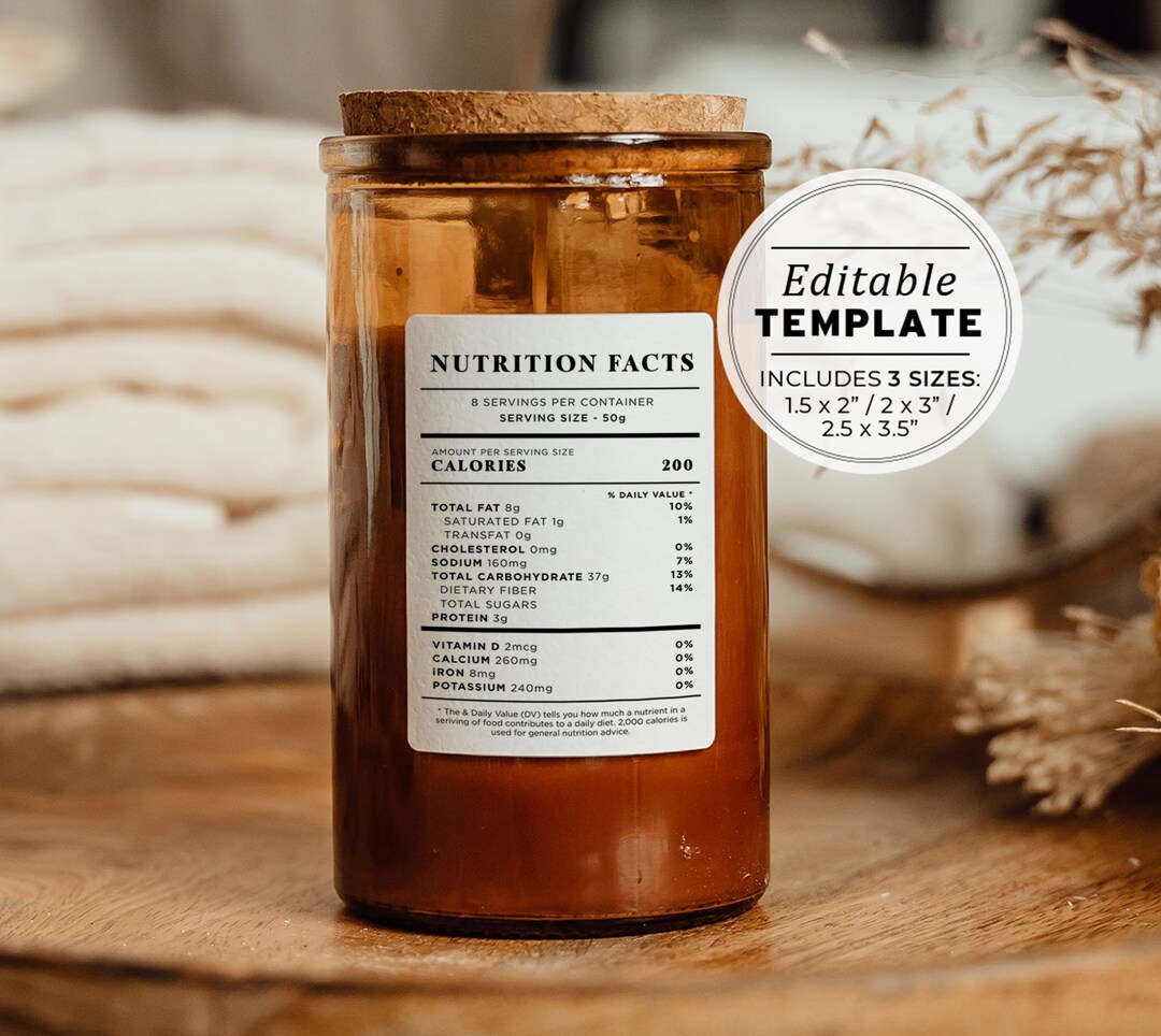 Minimalist Nutrition Facts Template - 3 Sizes: 1.5x2" / 2x3"/ 2.5x3.5 ...