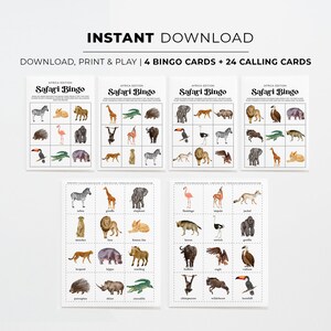 Safari Animal Bingo Kids Party Game, Printable Birthday Party Game ...