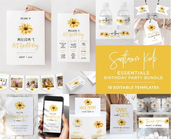 Sunflower Kids Birthday Party Bundle Birthday Bundle - Etsy