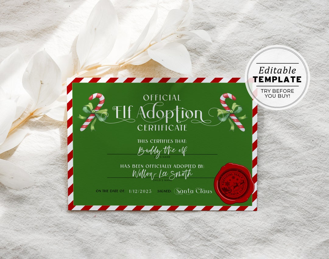 Elf Adoption Certificate, Christmas Elf Adoption Letter, Printable ...