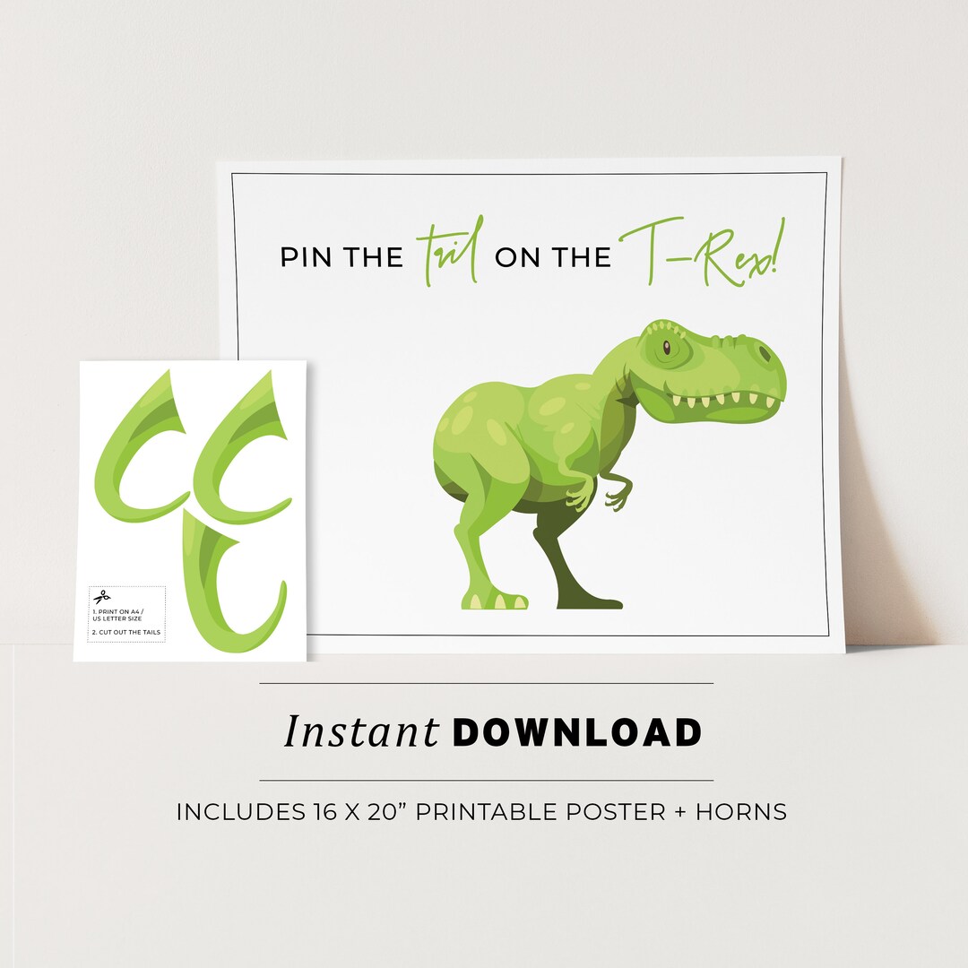Kids Party Game, Pin the Tail on the T-rex Printable Poster, Birthday ...