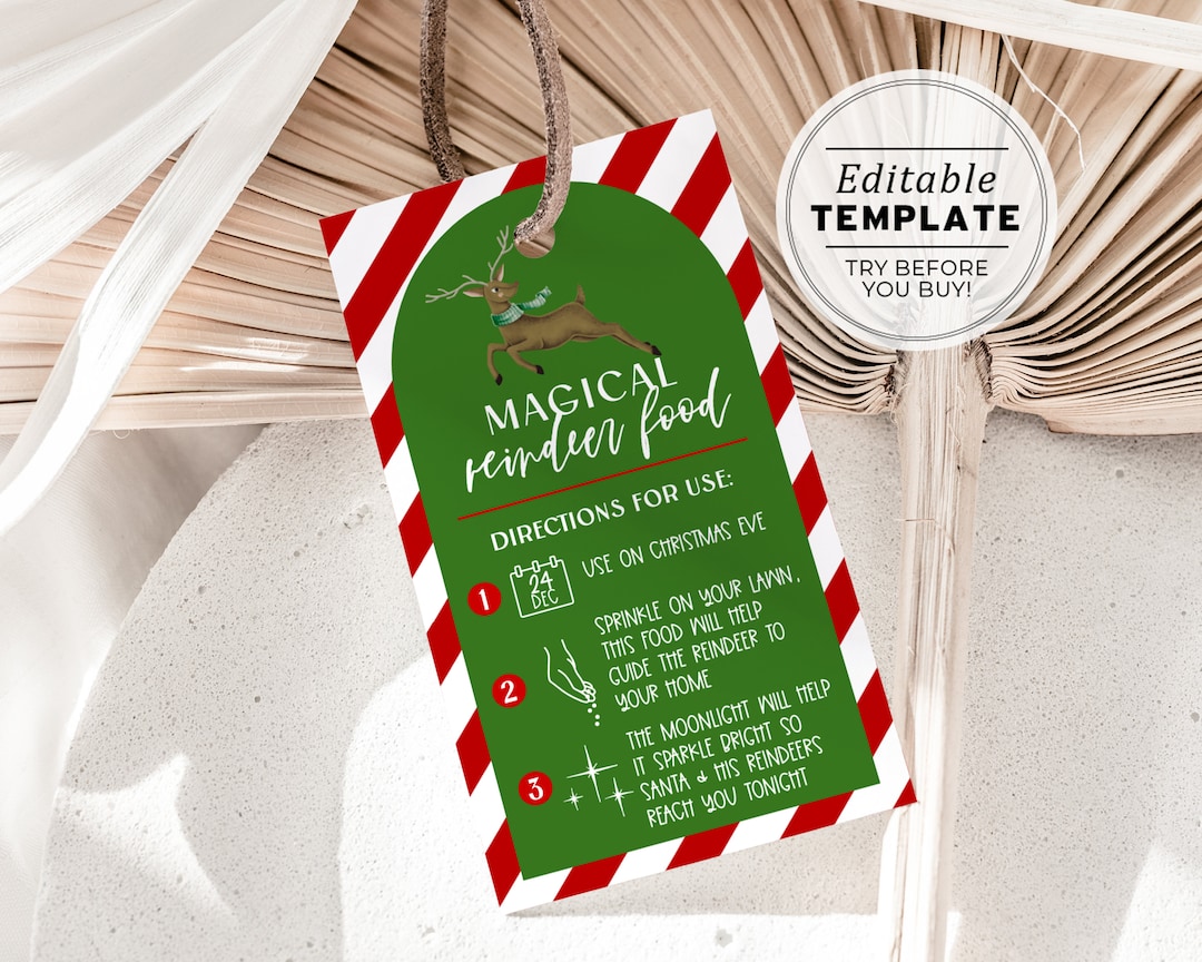 Magic Reindeer Food Tag, Christmas Reindeer Food Label, Rudolph ...