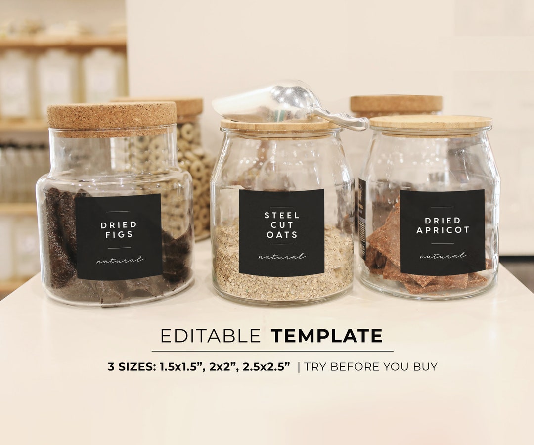 Kiki Black Minimalist Pantry Label Template, 3 Sizes, Minimalist Pantry ...