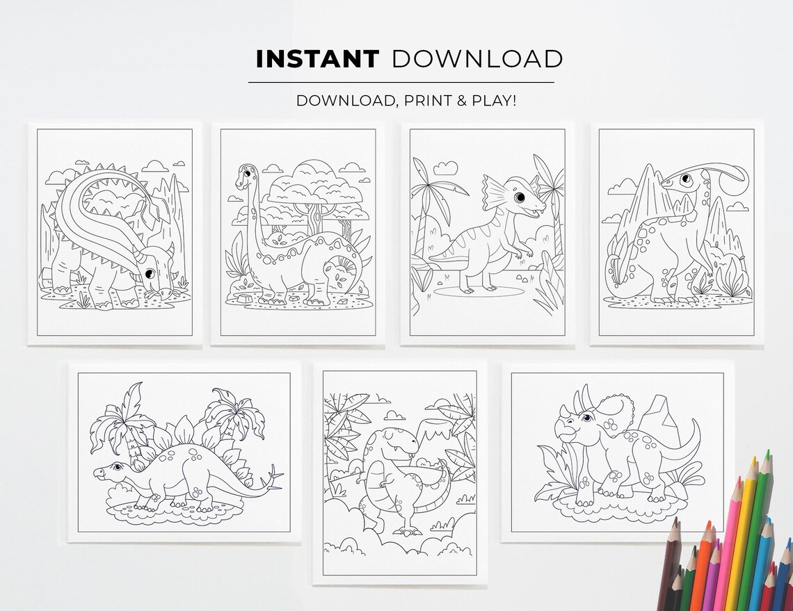Dino Island Coloring Station Bundle Includes Sign and 7 Coloring Pages ...