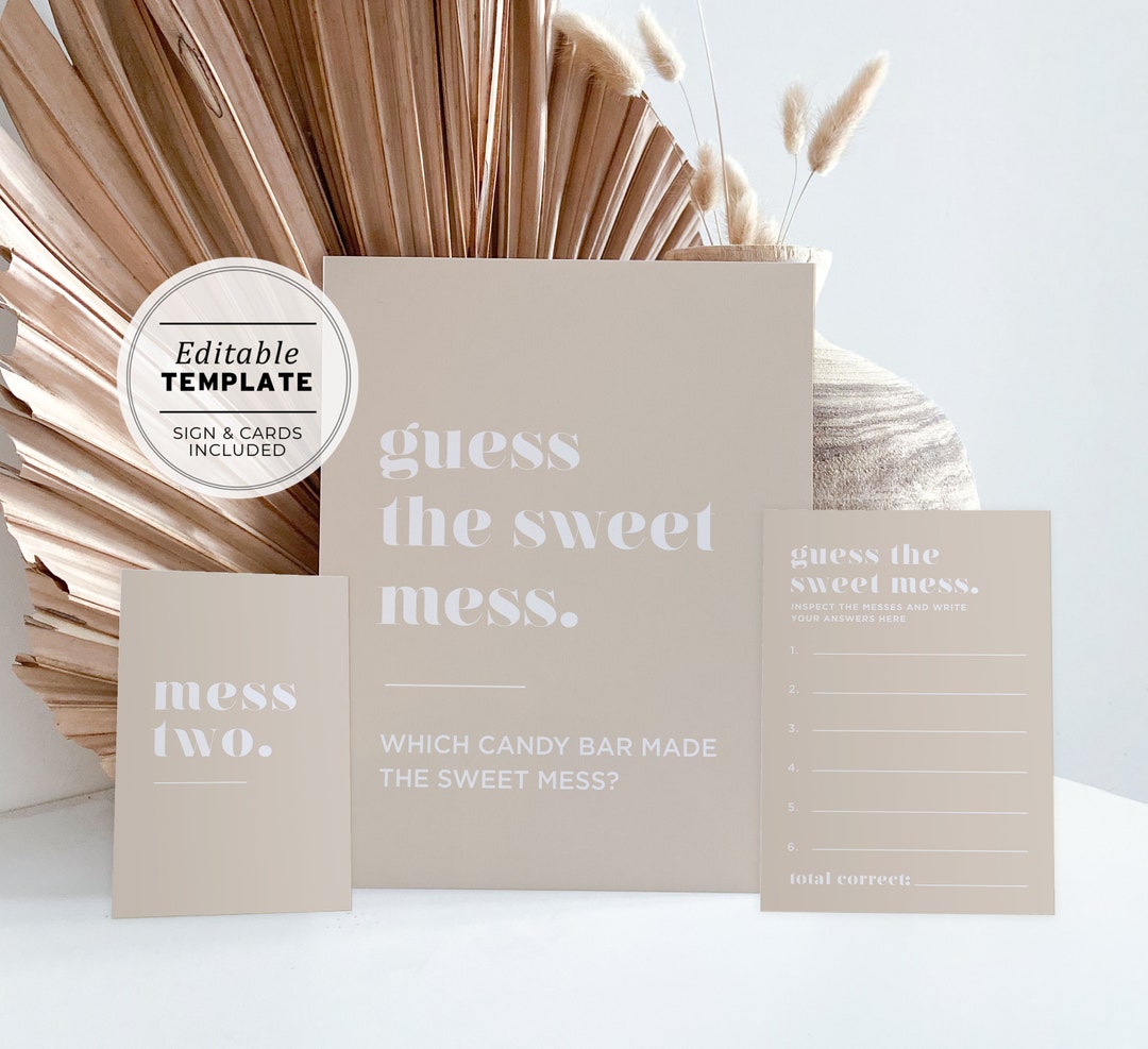 Guess the Sweet Mess Baby Shower Game Sign and Card, Minimalist Baby ...