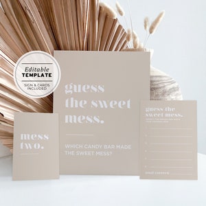 Guess the Sweet Mess Baby Shower Game Sign and Card, Minimalist Baby ...