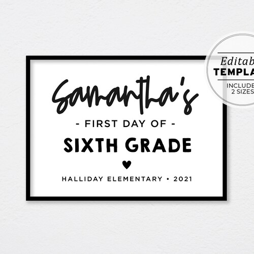 First Day of Middle School Sign First Day of 6th Grade - Etsy