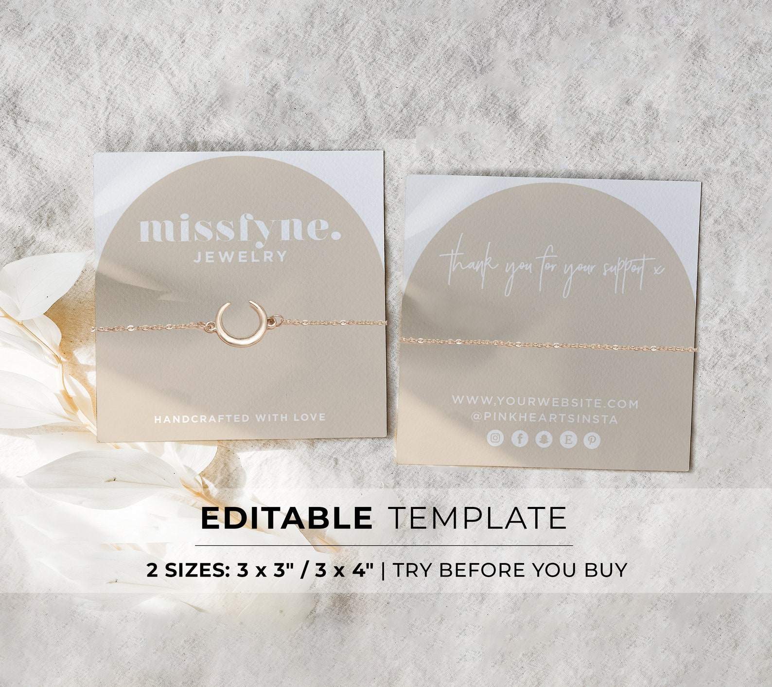 Editable Bracelet Display Card Template 2 Sizes 3x3 / | Etsy