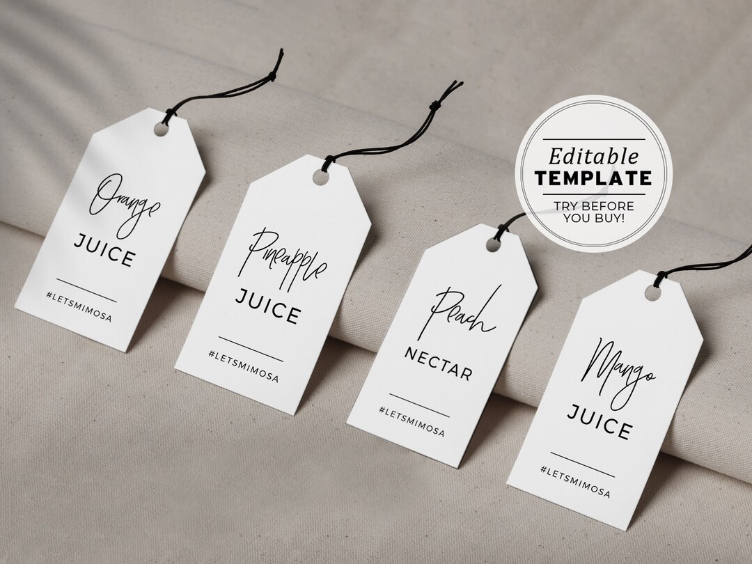 Mimosa Bar Labels, Minimalist Mimosa Juice Tags, Mimosa Bar Bottle ...