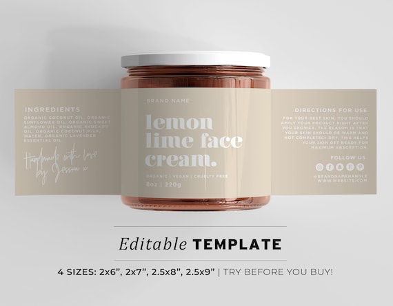 Minimalist Wrap Around Jar Label Template 4 Sizes: 2x6 | Etsy