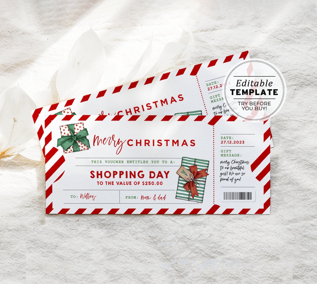 Printable Shopping Spree Christmas Gift Voucher, Shopping Day Gift ...