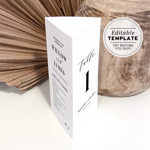 Minimalist Elegant Tri-fold Table Number Template Editable - Etsy