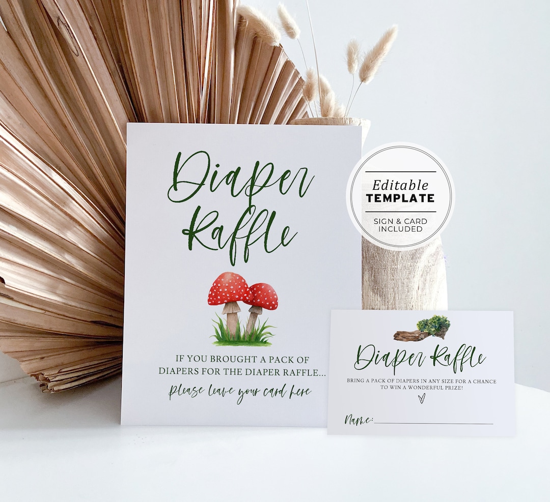 Minimalist Wild Mushroom Diaper Raffle Baby Shower Sign and Card ...