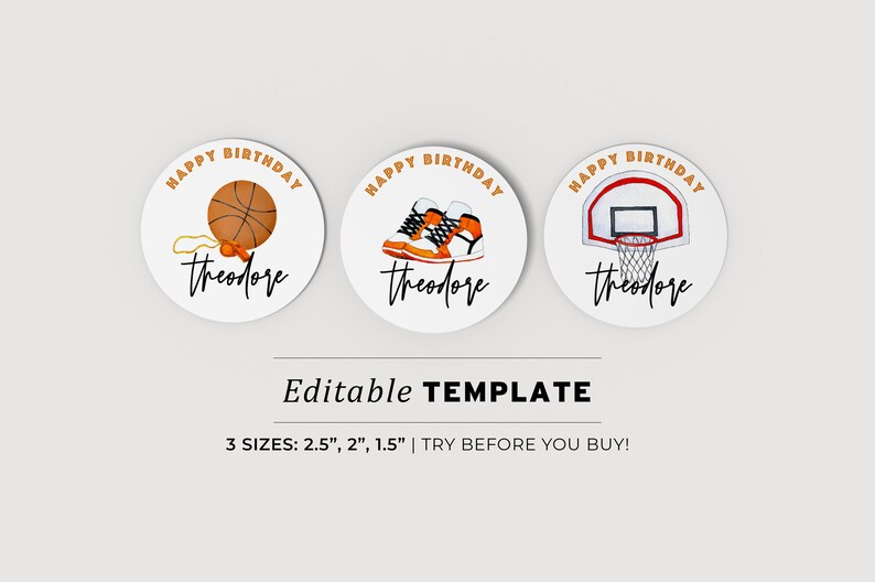 Minimalist Basketball Themed Round Sticker, Birthday Party Favor ...