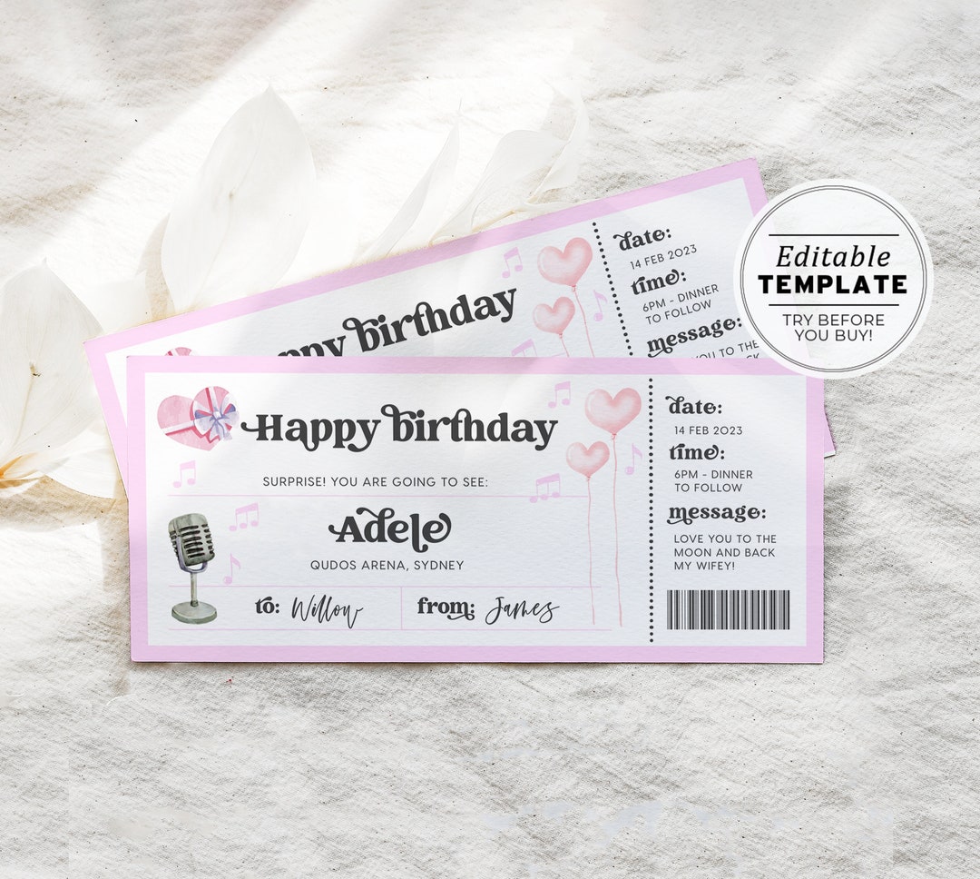 Printable Concert Gift Voucher Template, Concert Ticket Gift ...