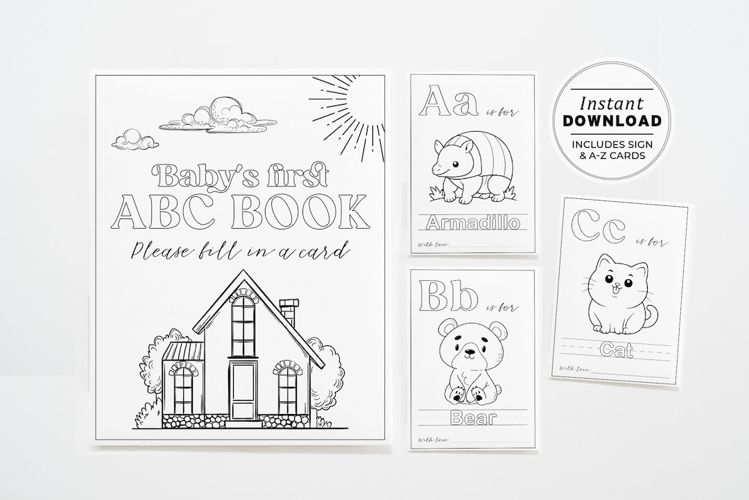 ABC Baby Shower Coloring Book, Baby's First ABC Book, Baby Shower Game ...