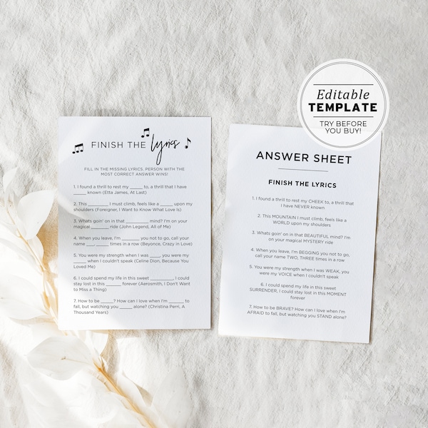 Finish the Lyrics - Etsy