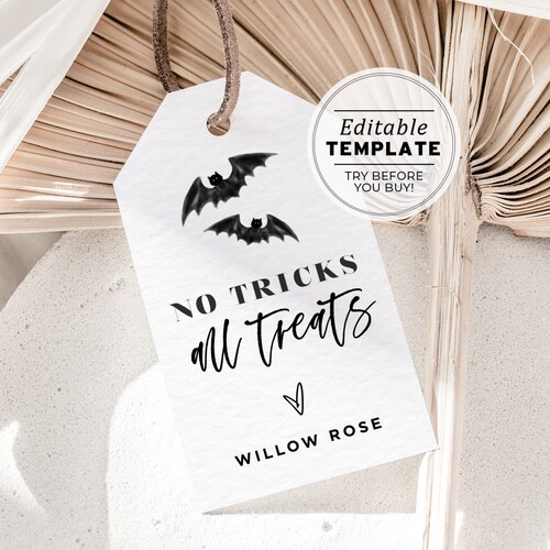 Halloween Printable Gift Tag Template Editable Trick or Treat - Etsy