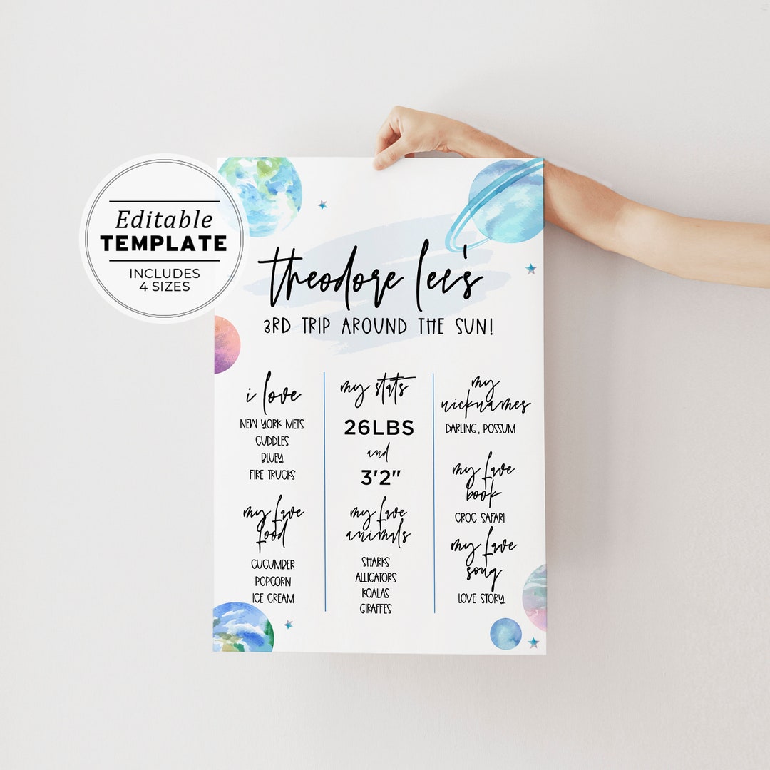 Mini Galaxy Theme Birthday Milestone Poster | EDITABLE TEMPLATE ...