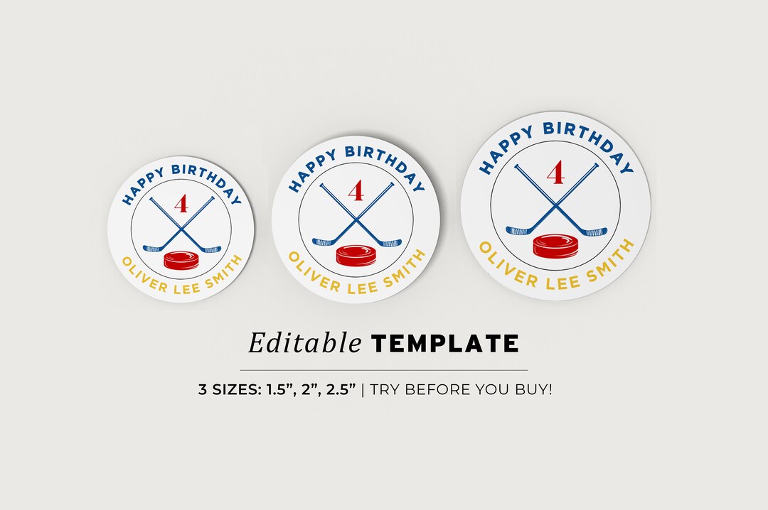 Minimalist Hockey Themed Round Sticker, Birthday Party Favor Sticker ...