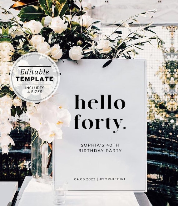 HELLO FORTY Minimalist 40th Party Welcome Sign Editable - Etsy Australia
