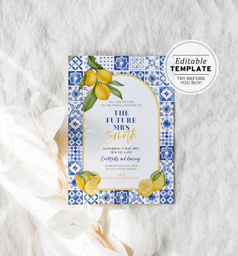 Amalfi Mediterranean Style Bridal Shower Invitation Bridal - Etsy