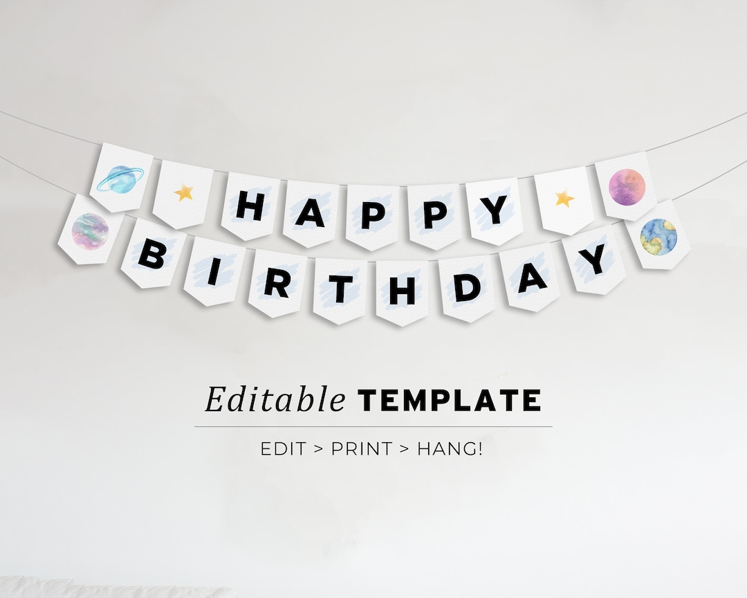 Mini Galaxy Theme Birthday Party Banner Printable Editable Template ...