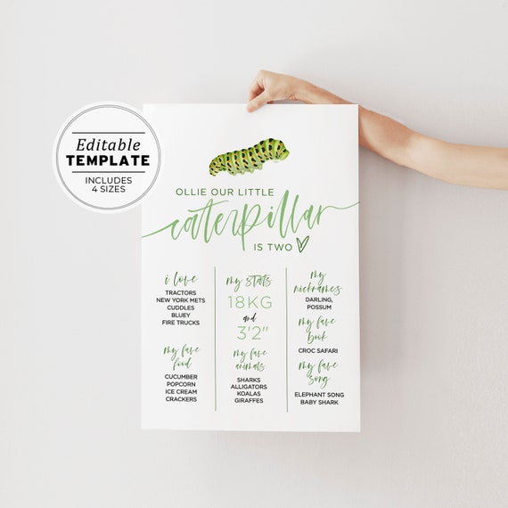Caterpillar Kids Birthday Milestone Poster EDITABLE - Etsy