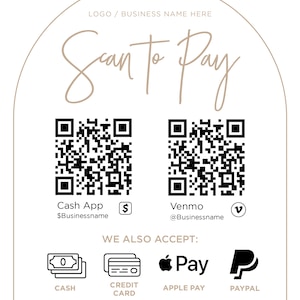 Payment Sign Template, Scan to Pay Sign, Scan to Pay Template, Cash App ...
