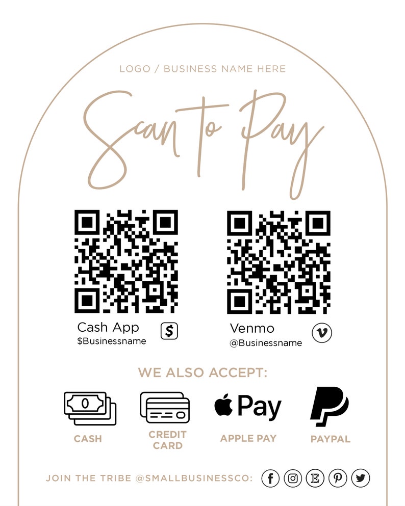 Payment Sign Template Scan to Pay Sign Scan to Pay Template - Etsy