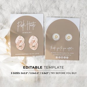 Editable Earring Display Card Template, 3 Sizes - 2x2.5" / 2.5x2.5" / 2 ...