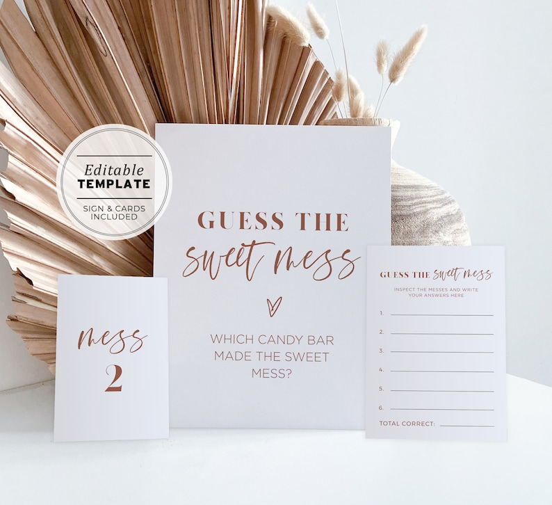 Guess the Sweet Mess Baby Shower Game Sign and Card, Minimalist Baby ...