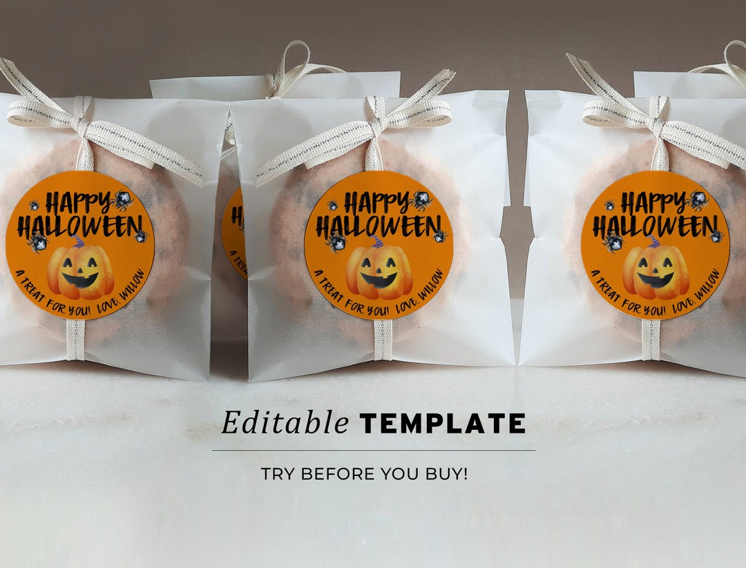 Editable Halloween Favor Stickers, Happy Halloween Gift Bag Sticker ...