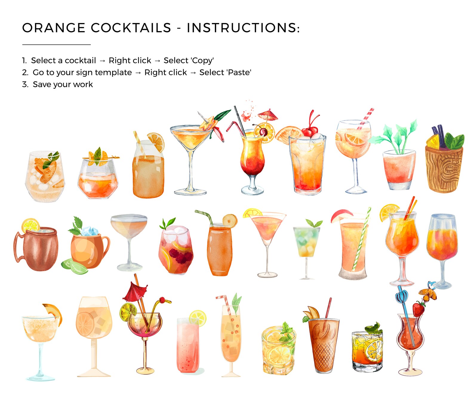 Bar Menu Template Watercolor Editable Drink Menu Sign - Etsy